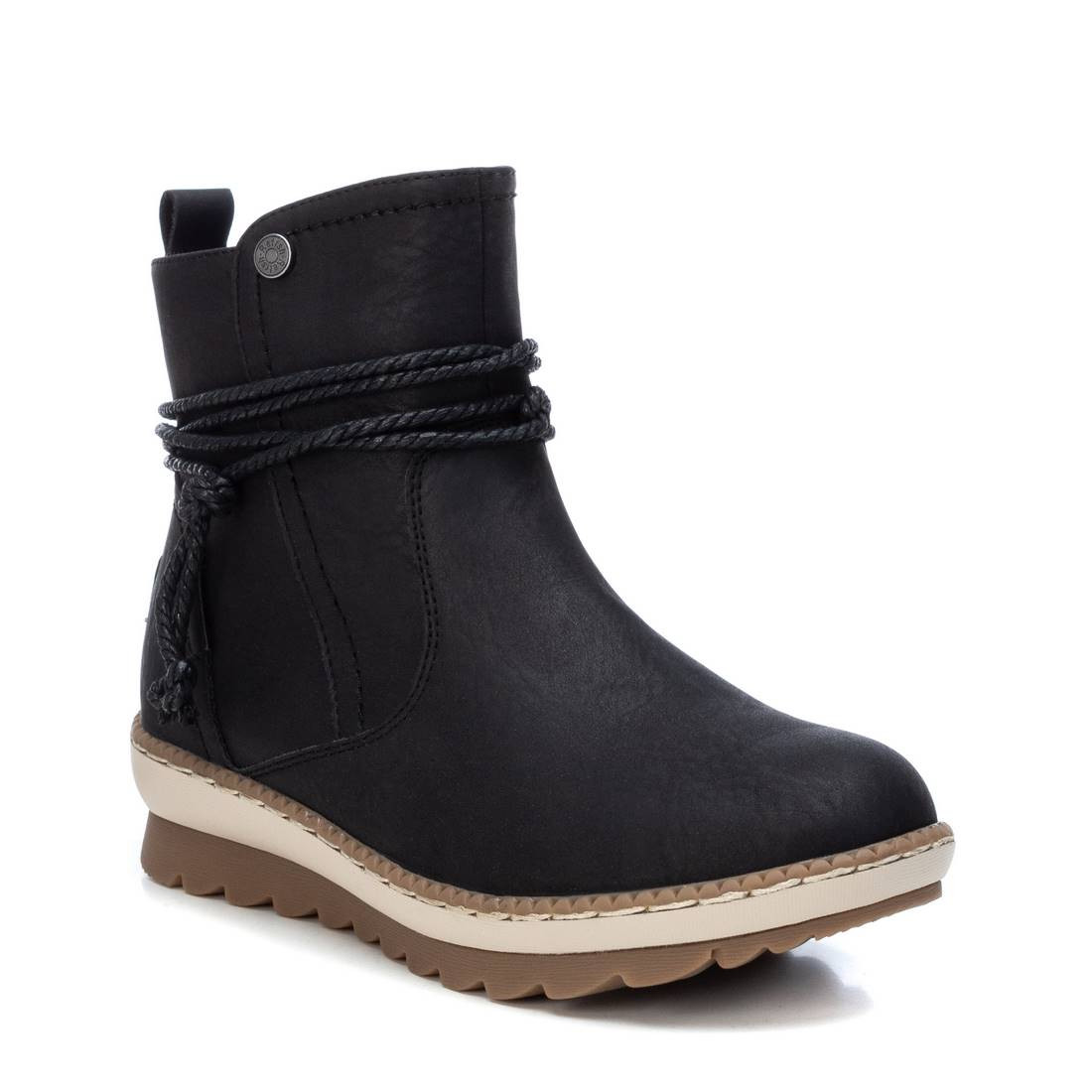 Botines planos negros con cremallera y detalle de cuerda Refresh ...